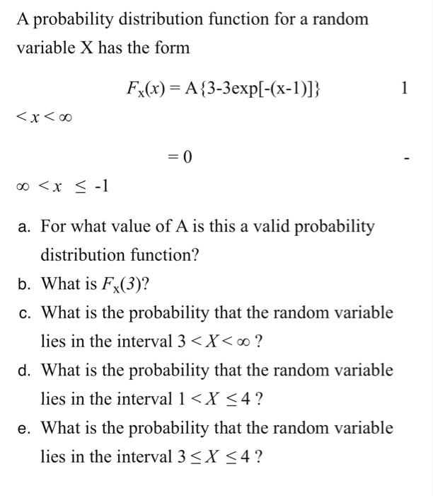 Solved A probability distribution function for a random | Chegg.com