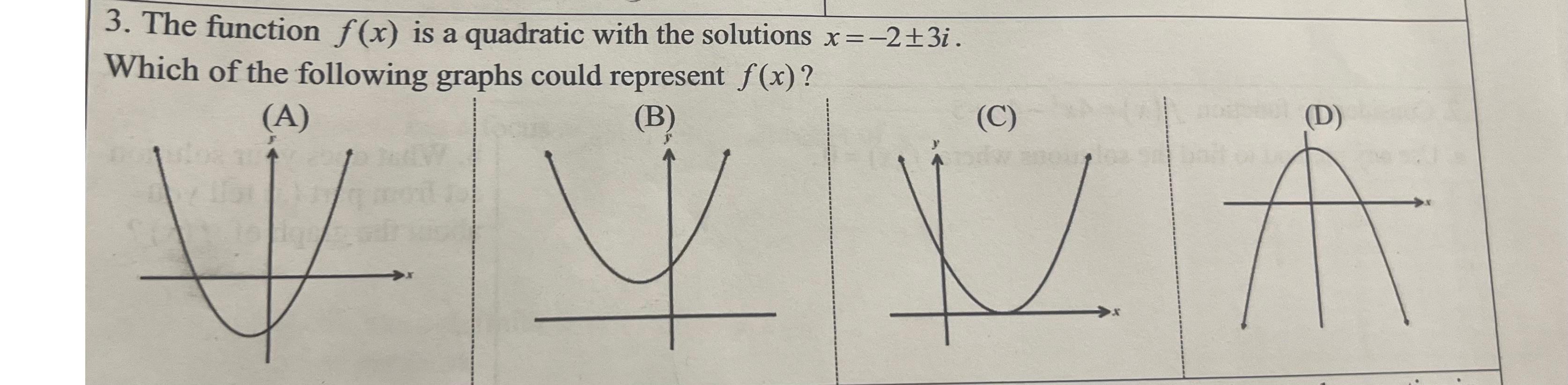 Solved 3. The function f(x) is a quadratic with the | Chegg.com