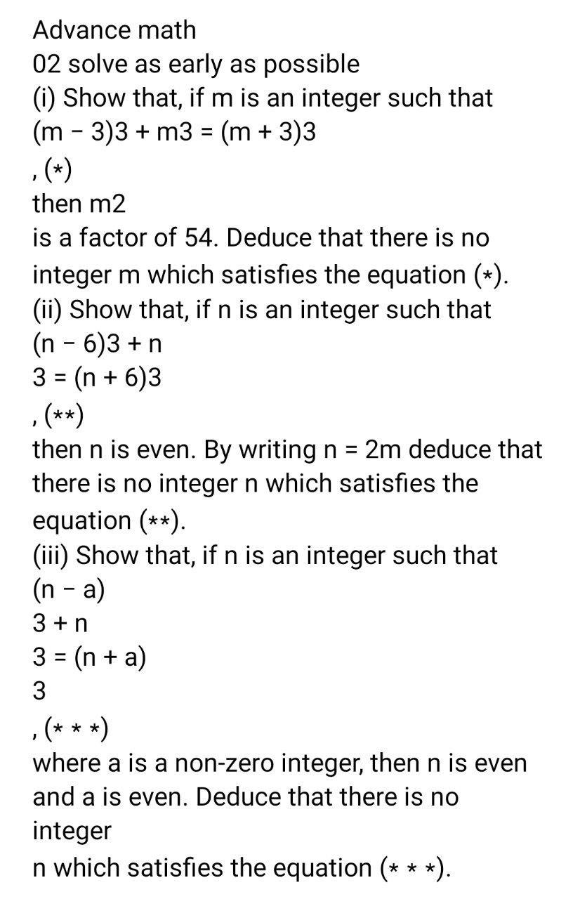 Advance math 02 solve as early as possible (i) Show | Chegg.com