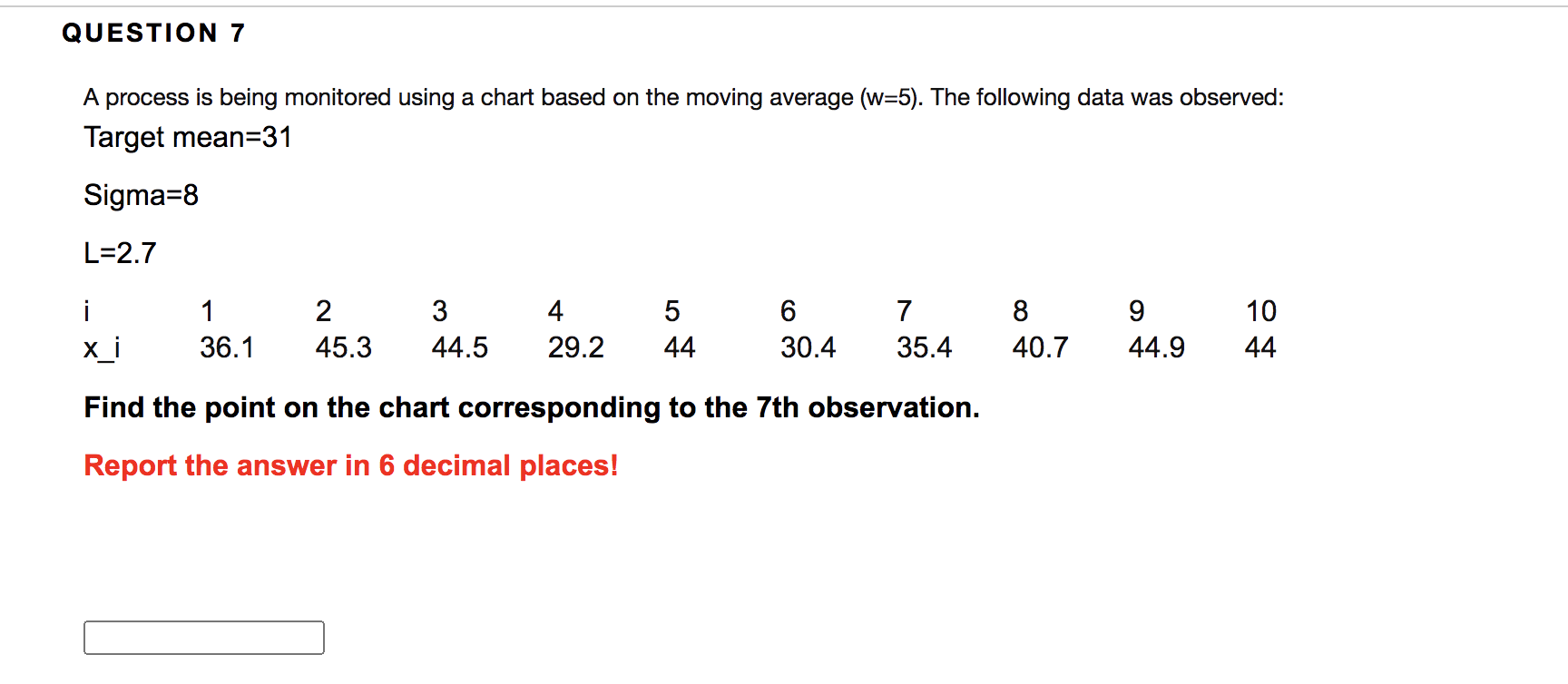 Solved QUESTION 7 A process is being monitored using a chart | Chegg.com