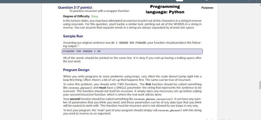 Solved Question 3 (7 points): Programming Purpose: To | Chegg.com