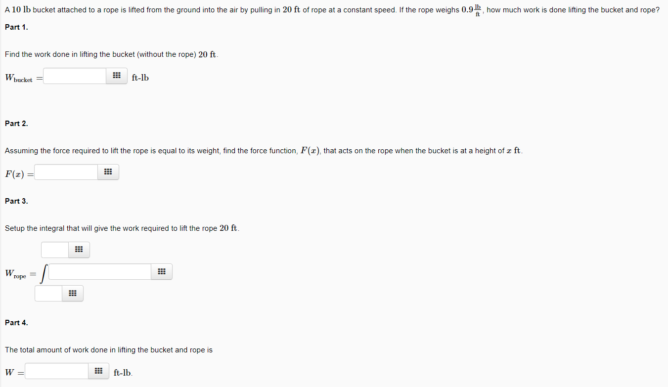 Solved A 10 lb bucket attached to a rope is lifted from the | Chegg.com ...