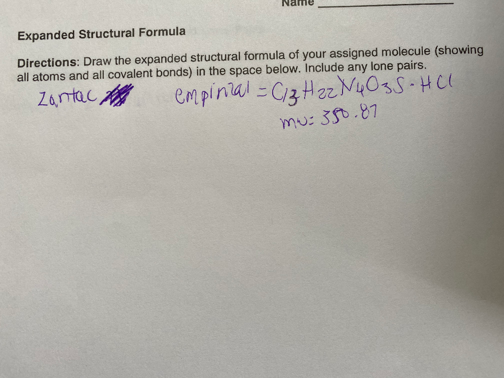 Solved Name Expanded Structural Formula Directions: Draw the | Chegg.com