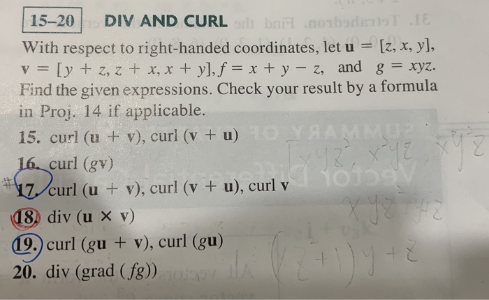 Solved DIV AND CURL binonbeds E 15-20 With respect to | Chegg.com