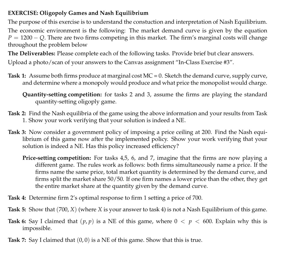 EXERCISE: Oligopoly Games and Nash Equilibrium The | Chegg.com