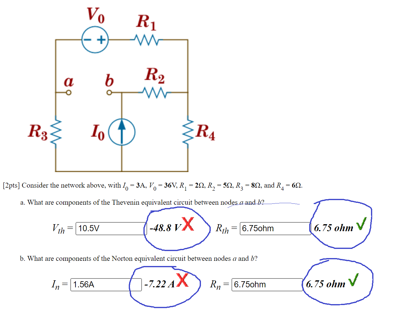 Solved 2pts] Consider the network above, with | Chegg.com