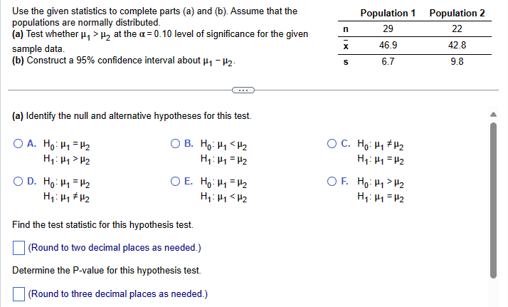 Solved Use the given statistics to complete parts (a) and | Chegg.com