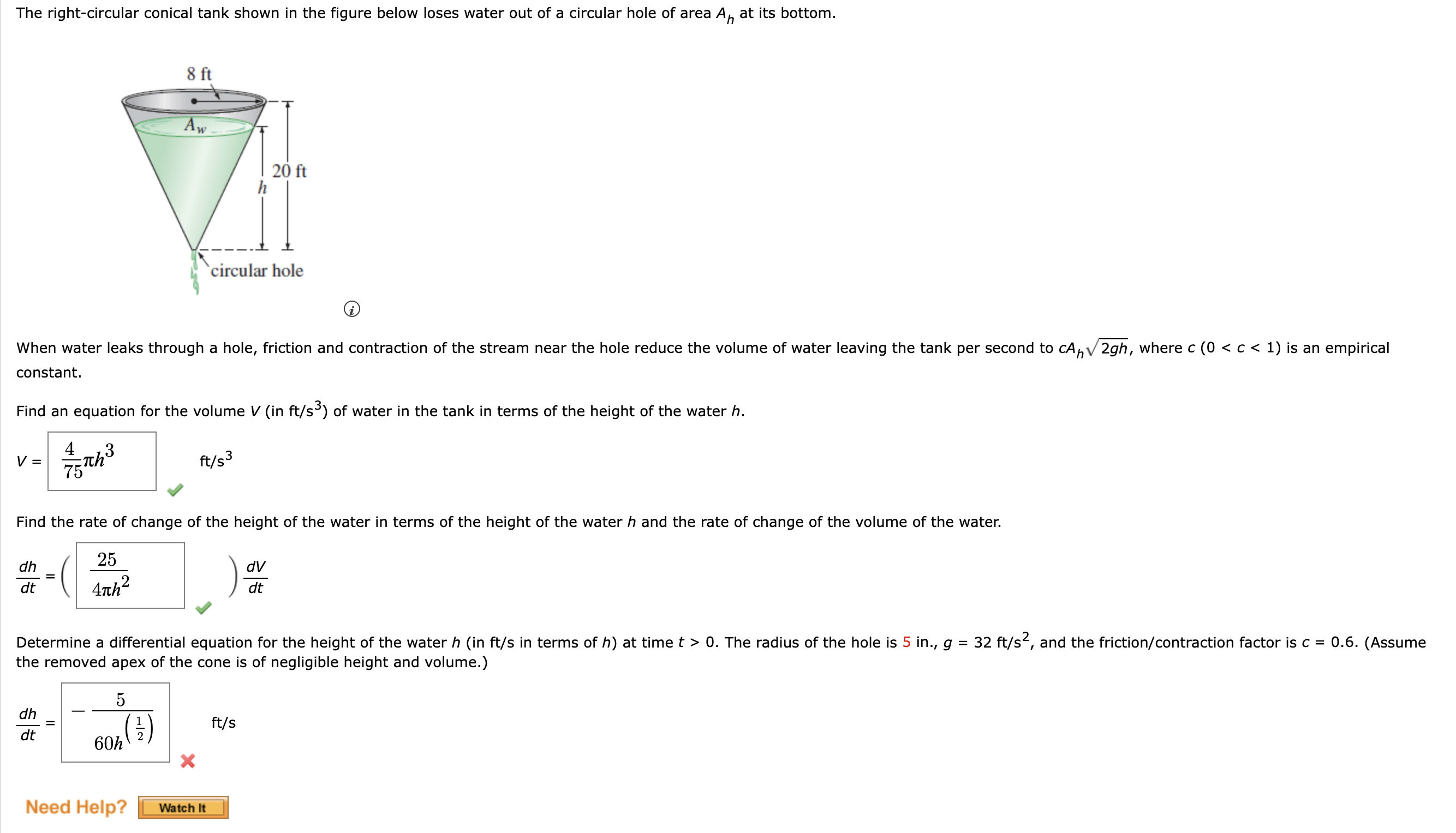 Solved The right-circular conical tank shown in the figure | Chegg.com
