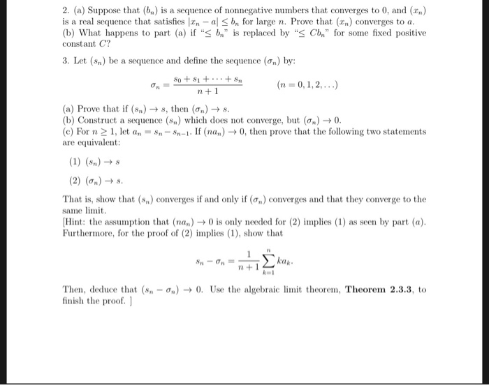 Solved 2. (a) Suppose that (b)is a sequence of nonnegative | Chegg.com