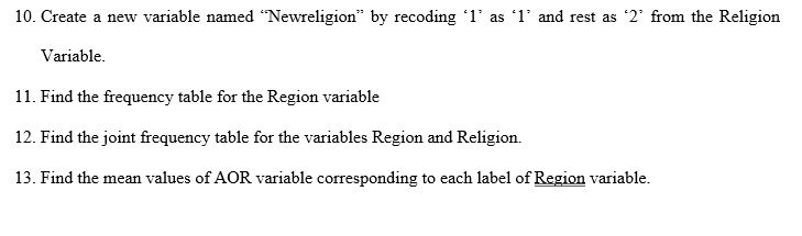 Create a new variable named “Newreligion” by recoding | Chegg.com