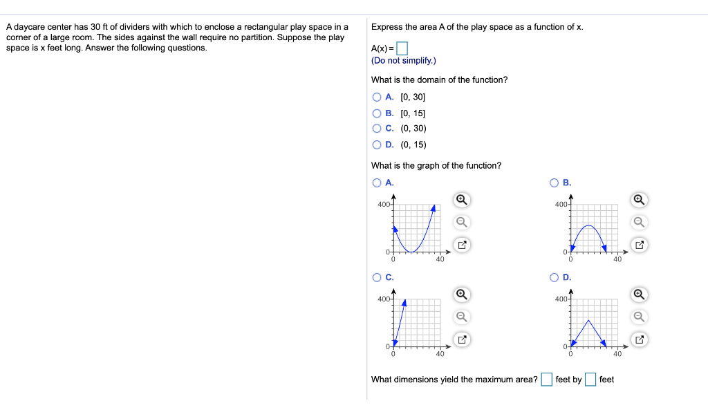 Solved Express the area A of the play space as a function of | Chegg.com