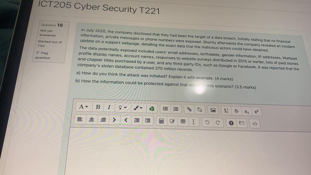 Solved ICT205 Cyber Security T221 Question 18 Not yet | Chegg.com