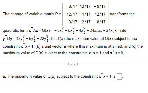 Solved The change of variable matrix | Chegg.com