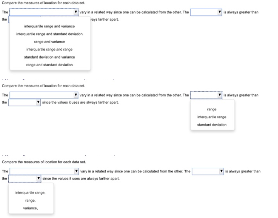 Solved Compare the measures of location for each data set. | Chegg.com