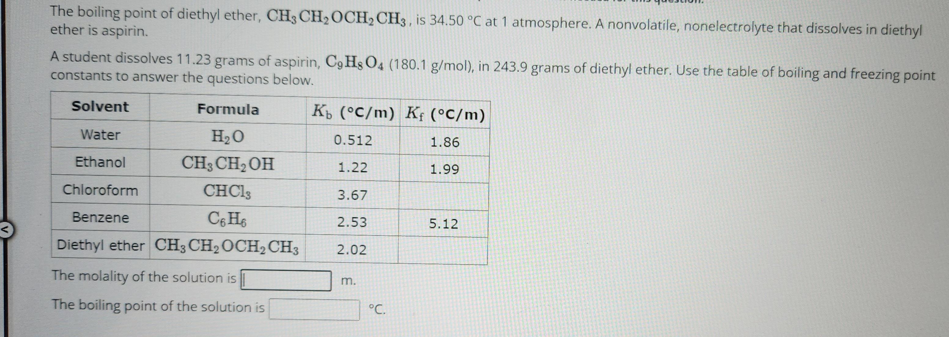 Solved The boiling point of diethyl ether, CH3CH2OCH2CH3, is | Chegg.com