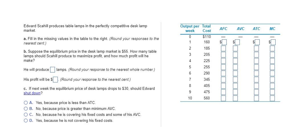 Solved Edward Scahill produces table lamps in the perfectly | Chegg.com