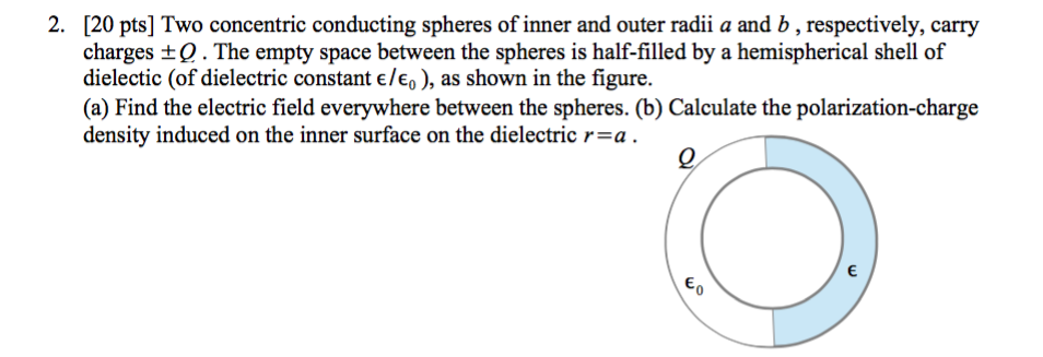 Solved 2. [20 pts] Two concentric conducting spheres of | Chegg.com