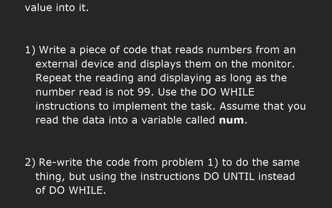 Solved value into it. 1) Write a piece of code that reads | Chegg.com Solved value into it. 1) Write a piece of code that reads | Chegg.com
