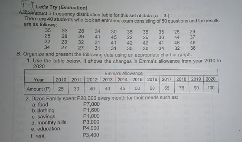 Solved 35 25 44 Let's Try (Evaluation) A Construct a | Chegg.com