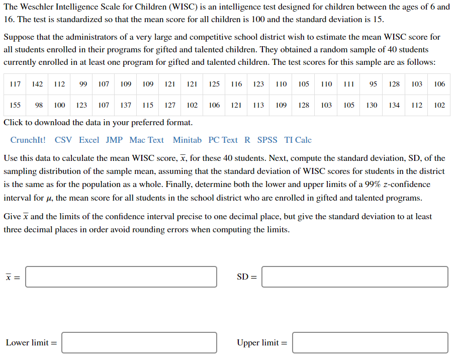 Solved The Weschler Intelligence Scale for Children (WISC) | Chegg.com