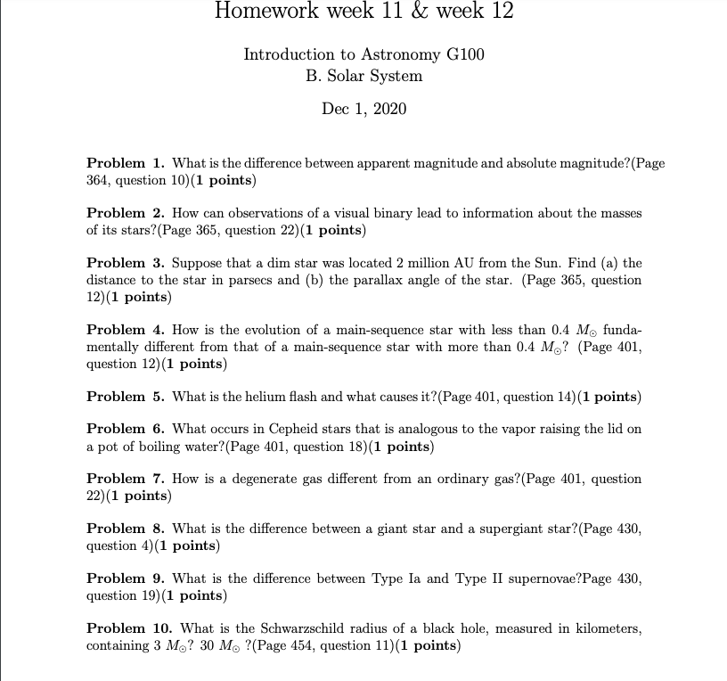 Solved Homework week 11 & week 12 Introduction to Astronomy | Chegg.com