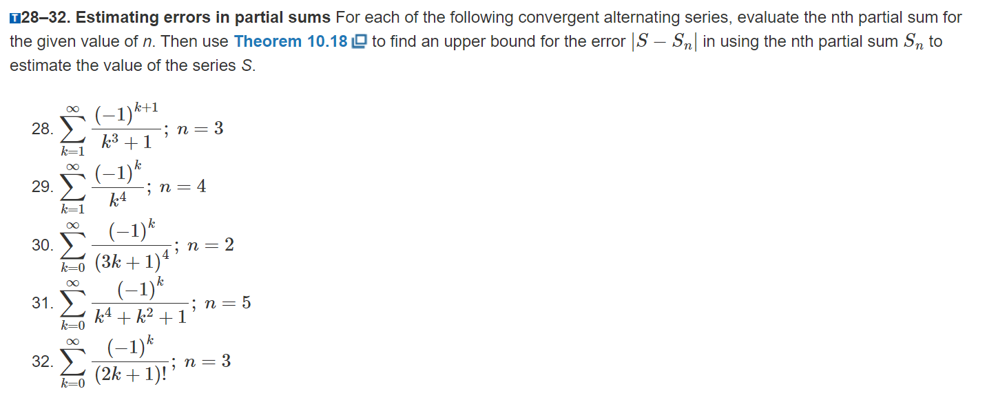 Solved 128–32. Estimating errors in partial sums For each of | Chegg.com