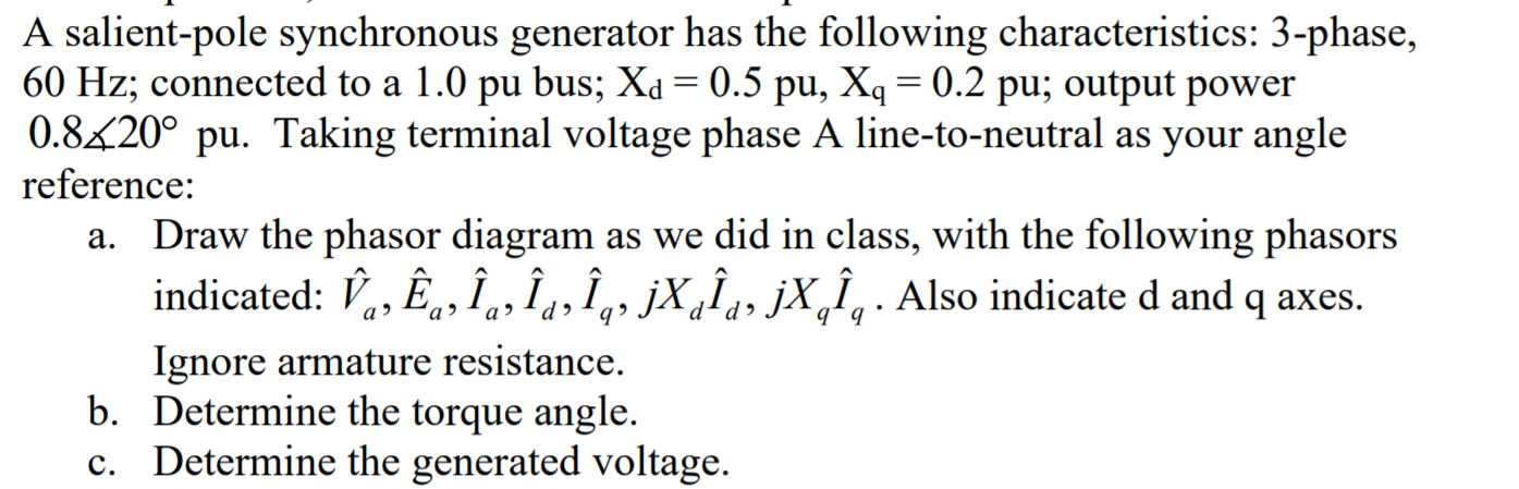 Solved A salient-pole synchronous generator has the | Chegg.com