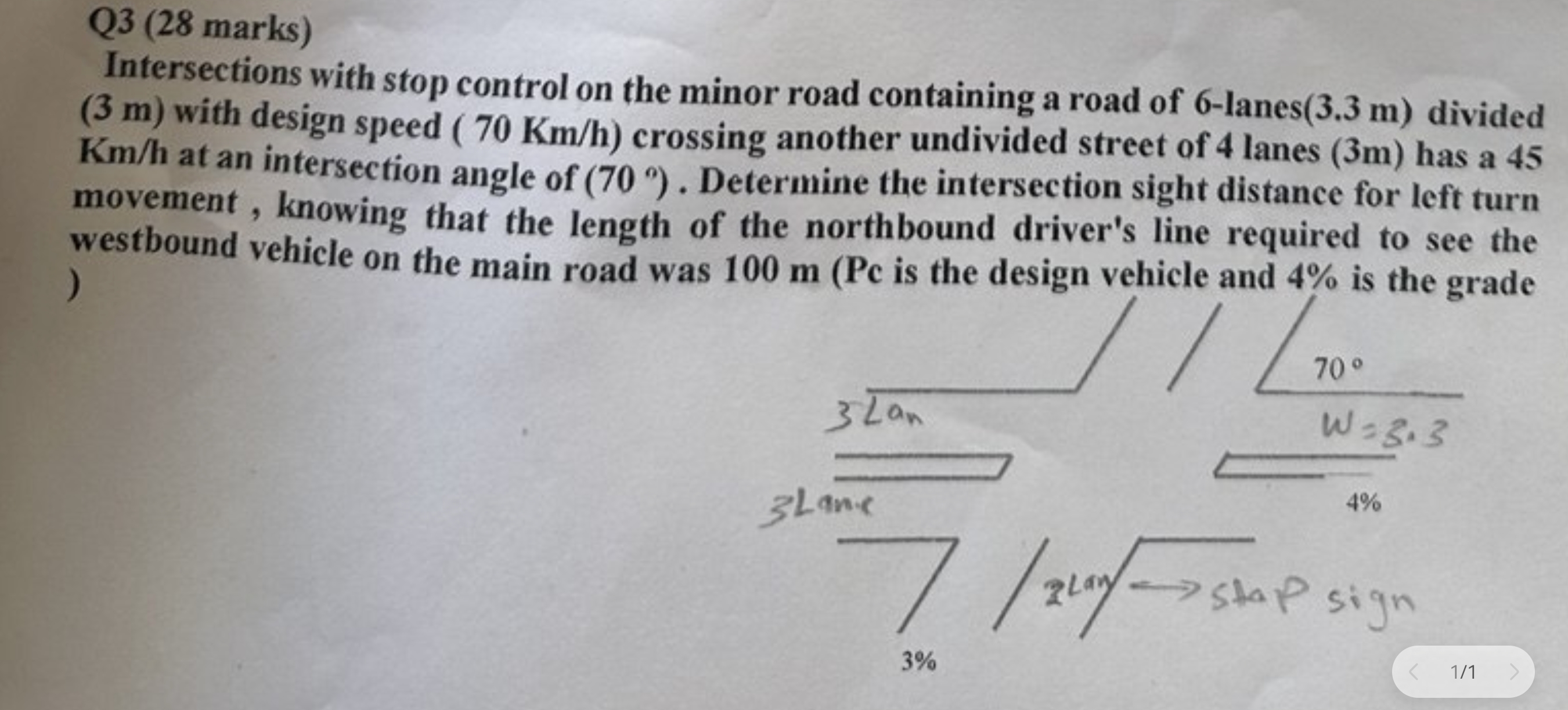 Solved Q3 (28 ﻿marks)Intersections with stop control on ﻿the | Chegg.com