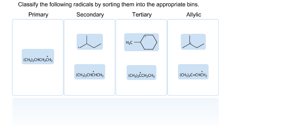 Solved Classify the following radicals by sorting them into | Chegg.com