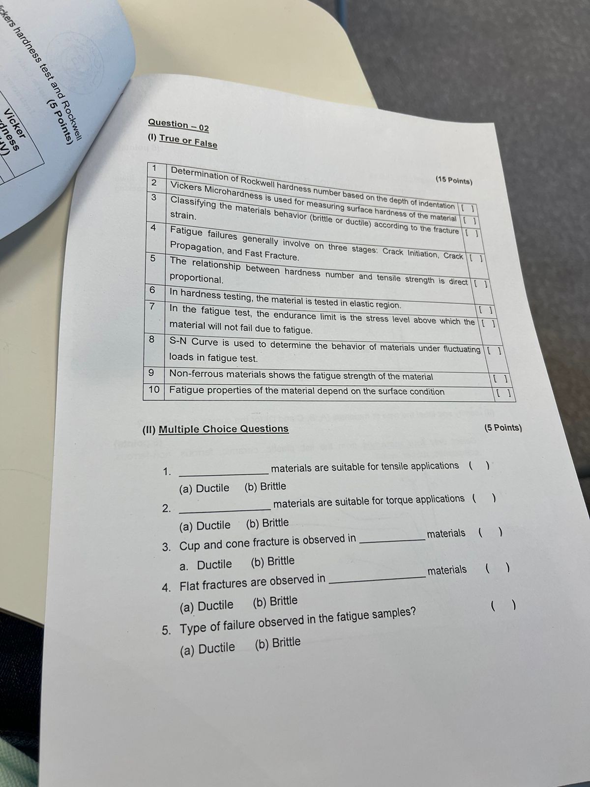 Solved Question - 02 (I) True or False (II) Multiple Choice | Chegg.com