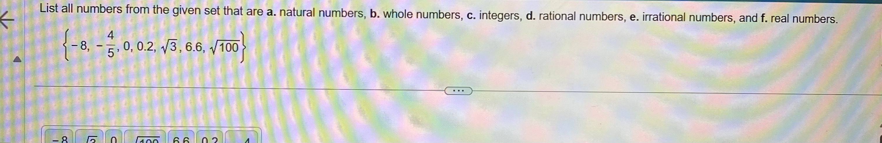 Solved List all numbers from the given set that are a. | Chegg.com