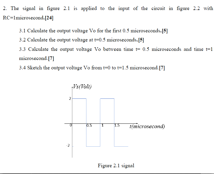Solved Vs(Volt) 2 0 0.5 1 1.5 t(microsecond) N Figure 2.1 | Chegg.com