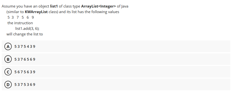 Solved Assume you have an object list1 of class type | Chegg.com