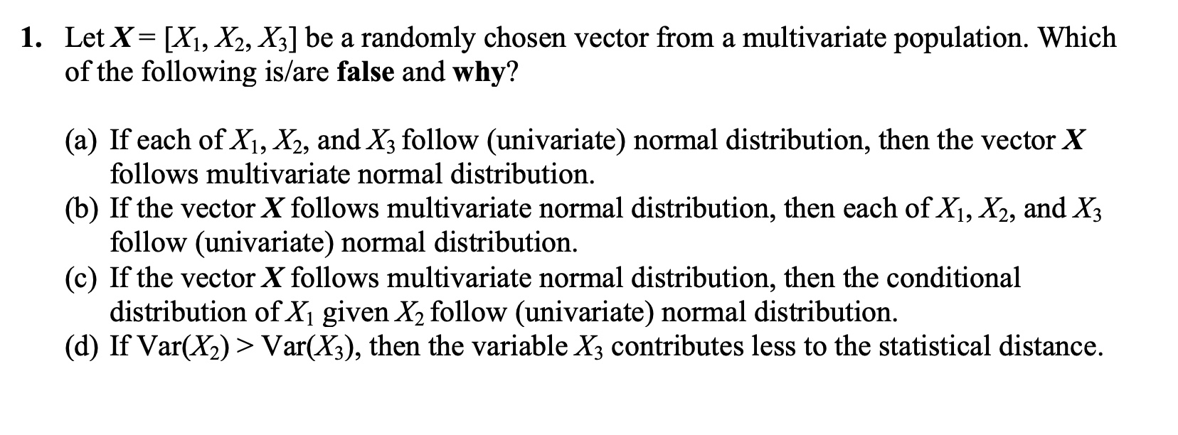 Solved 1. Let X=[X1,X2,X3] be a randomly chosen vector from | Chegg.com