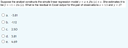 Solved Suppose the analyst constructs the simple linear | Chegg.com