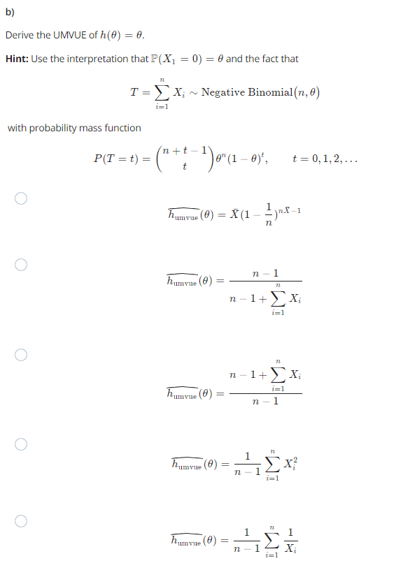 Solved b) Derive the UMVUE of h(O) = 0. Hint: Use the | Chegg.com