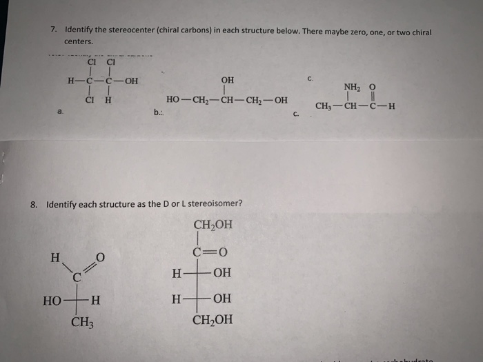 Solved 7. Identify the stereocenter (chiral carbons) in each | Chegg.com