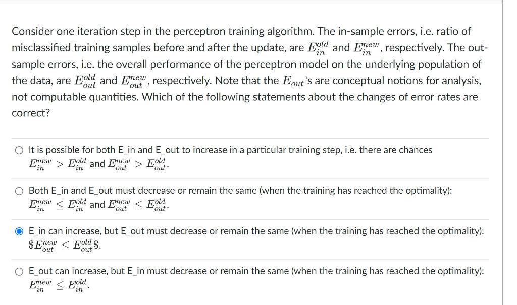 Solved Consider one iteration step in the perceptron | Chegg.com