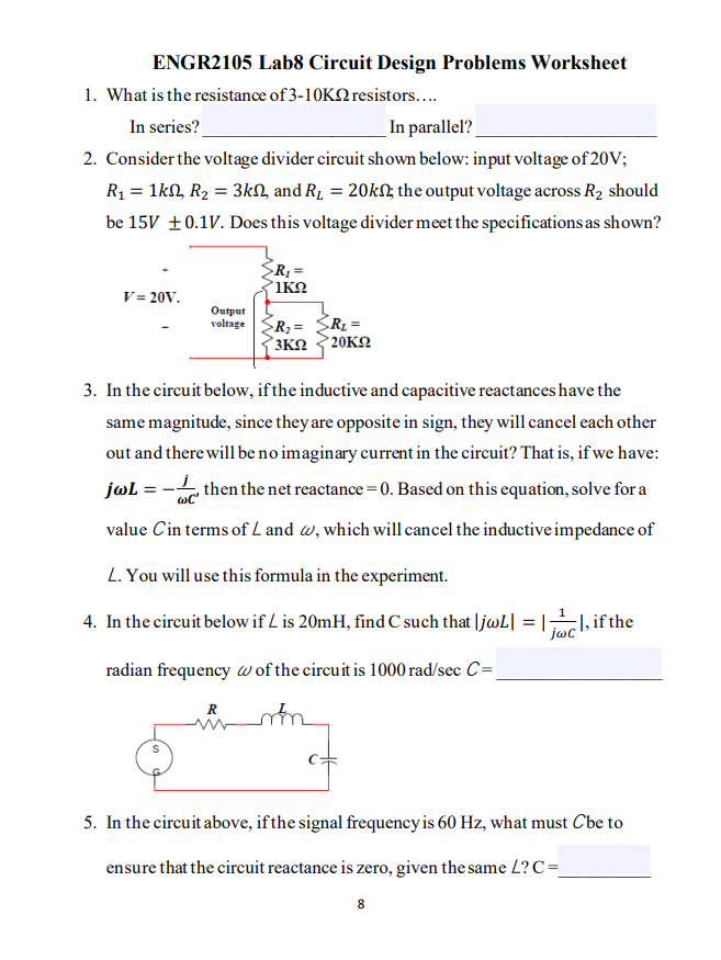 Solved ENGR2105 Lab8 Circuit Design Problems Student Name | Chegg.com