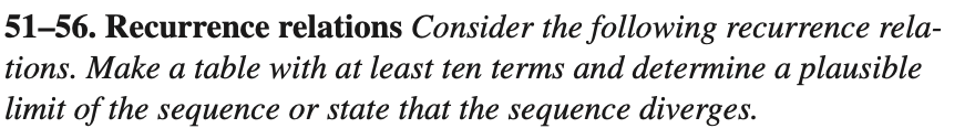Solved 51-56. Recurrence relations Consider the following | Chegg.com