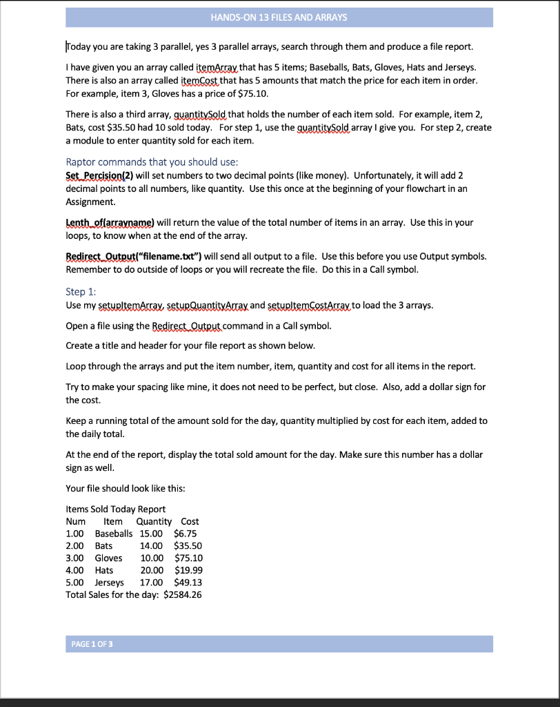 HANDS-ON 13 FILES AND ARRAYS Today you are taking 3 | Chegg.com