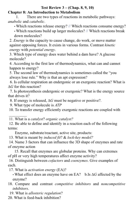 Solved Test Review 3- (Chap. 8,9,10) Chapter 8: An | Chegg.com