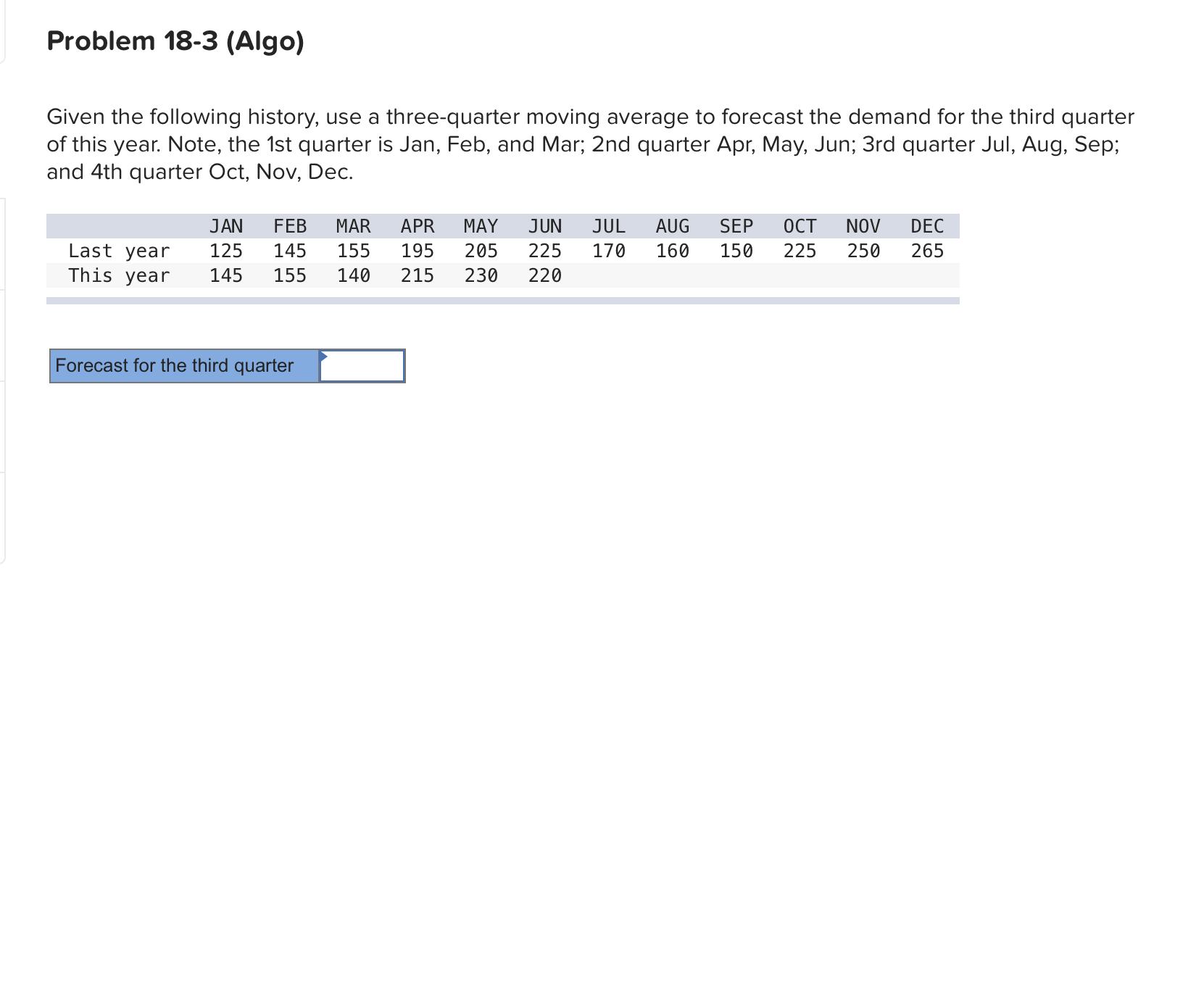 Given the following history, use a three-quarter | Chegg.com