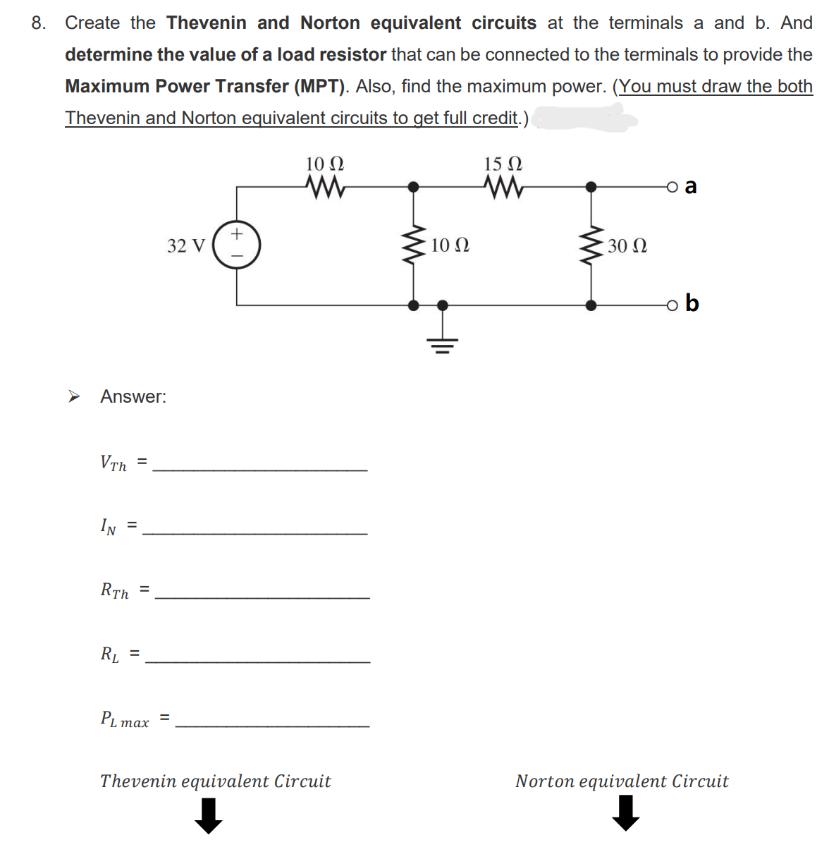 Solved Create the Thevenin and Norton equivalent circuits at | Chegg.com