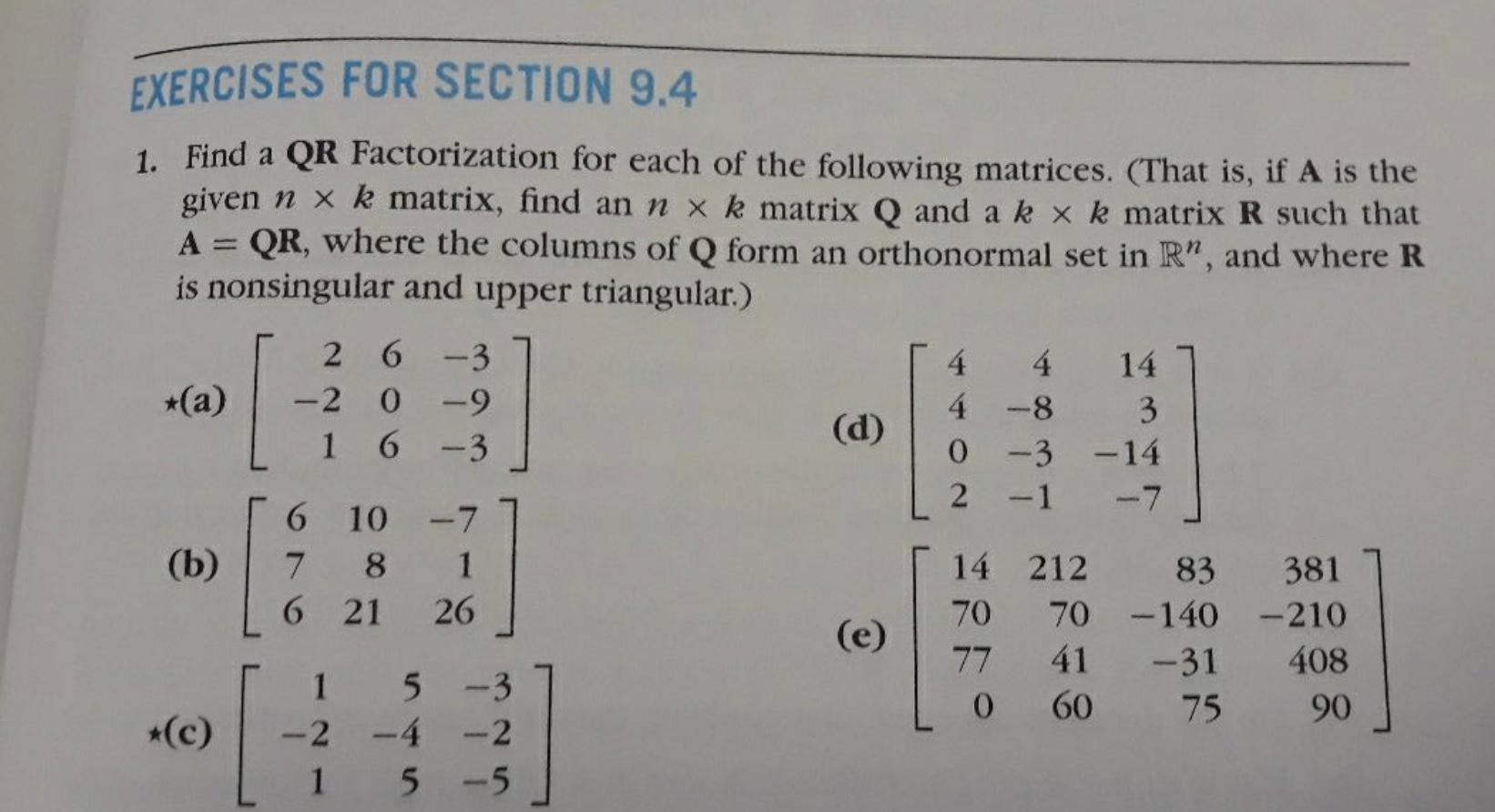 Solved EXERCISES FOR SECTION 9.4 1. Find a QR Factorization | Chegg.com