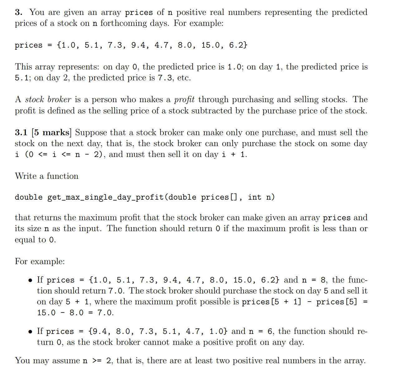 Solved 3. You are given an array prices of \\( \\mathrm{n} | Chegg.com