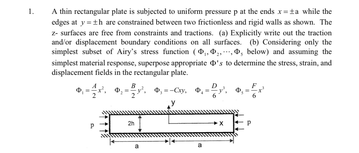 Solved A thin rectangular plate is subjected to uniform | Chegg.com