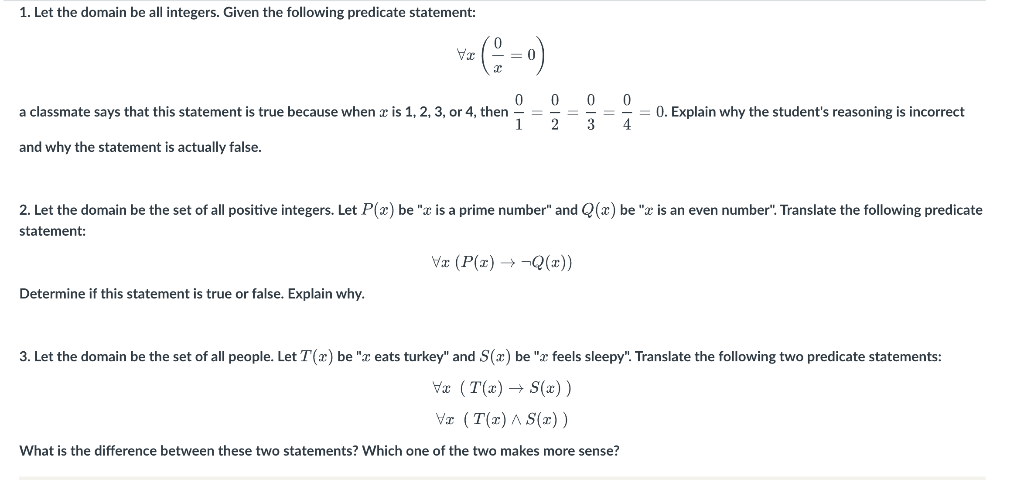 Solved 1. Let the domain be all integers. Given the | Chegg.com