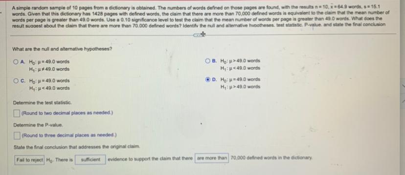 Solved A simple random sample of 10 pages from a dictionary | Chegg.com
