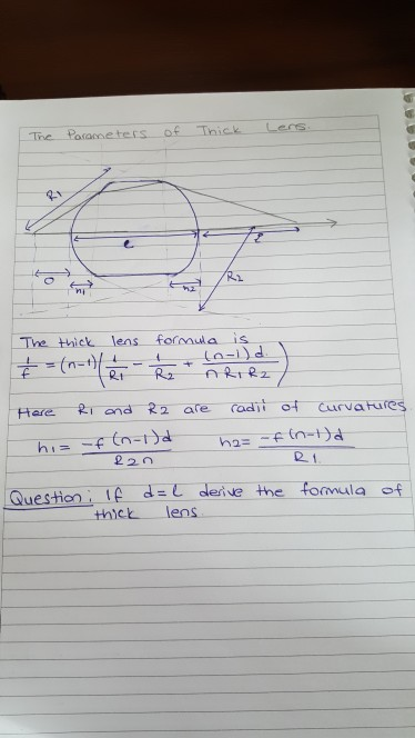 Solved The Parameters of Ler Thick The thick lens formula is | Chegg.com